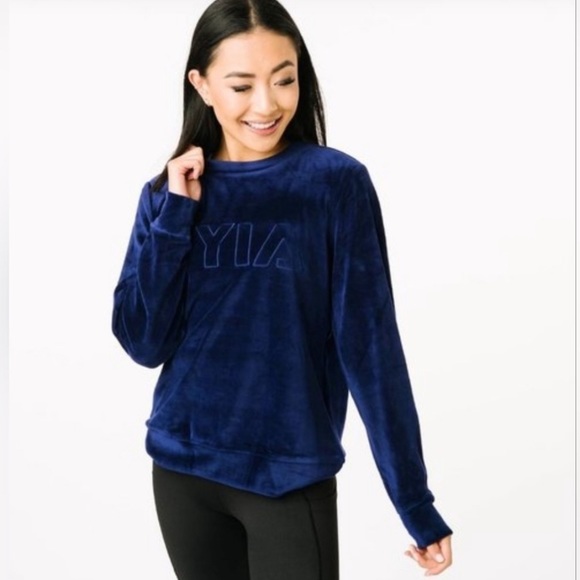 ZYIA | Tops | Zyia Active Blue Velvet Velour Logo Sweatshirt Womens ...